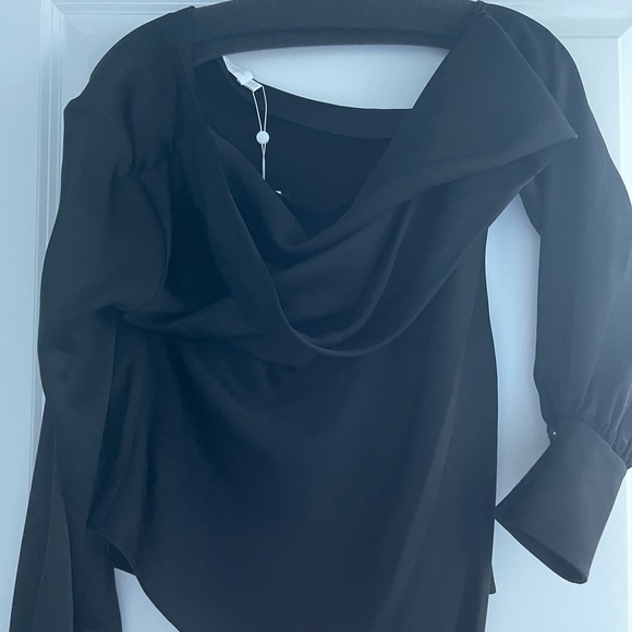 Jonathan Simkhai | Tops | Cold Shoulder Top In Black Satin Elegantly ...